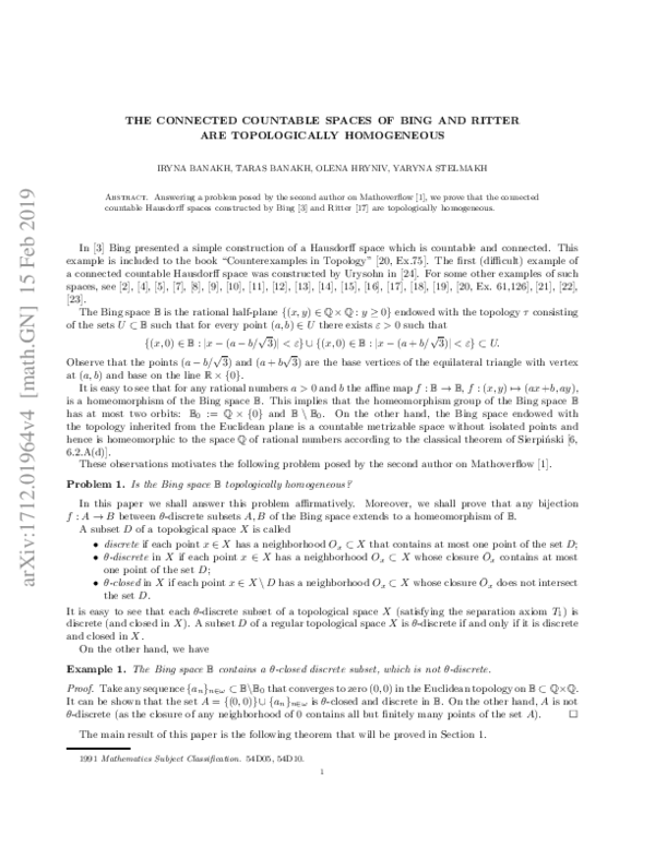 (PDF) The connected countable spaces of Bing and Ritter are topologically homogeneous
