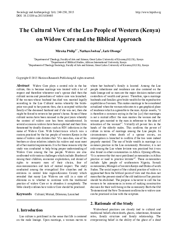 (PDF) The Cultural View of the Luo People of Western (Kenya) on Widow ...