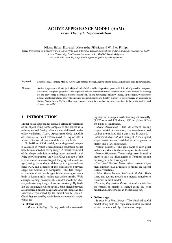 (PDF) ACTIVE APPEARANCE MODEL (AAM) - From Theory to Implementation