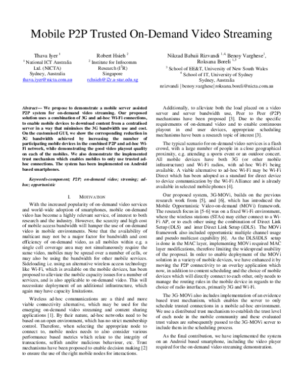 (PDF) Mobile P2P Trusted On-Demand Video Streaming
