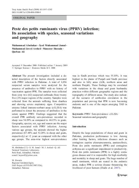 (PDF) Peste des petits ruminants virus (PPRV) infection; Its ...