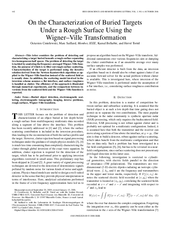 (PDF) On the Characterization of Buried Targets Under a Rough Surface Using the Wigner–Ville ...