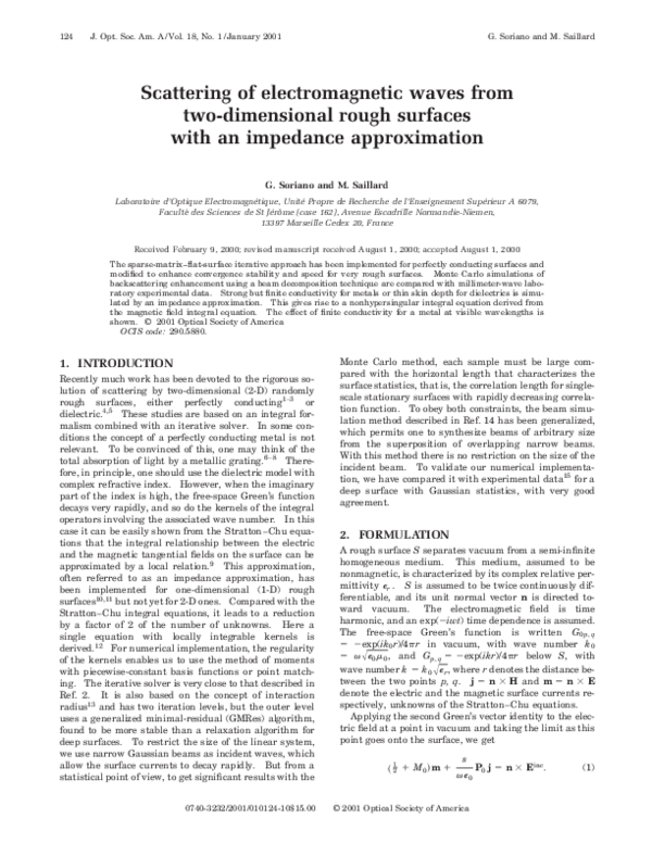 (PDF) Scattering of electromagnetic waves from two-dimensional rough surfaces with an impedance ...