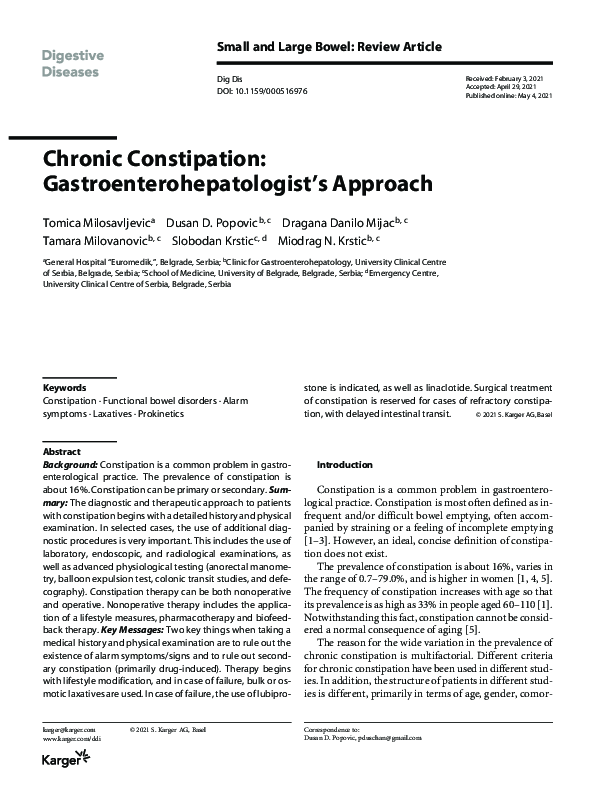 (PDF) Chronic Constipation: Gastroenterohepatologist’s Approach