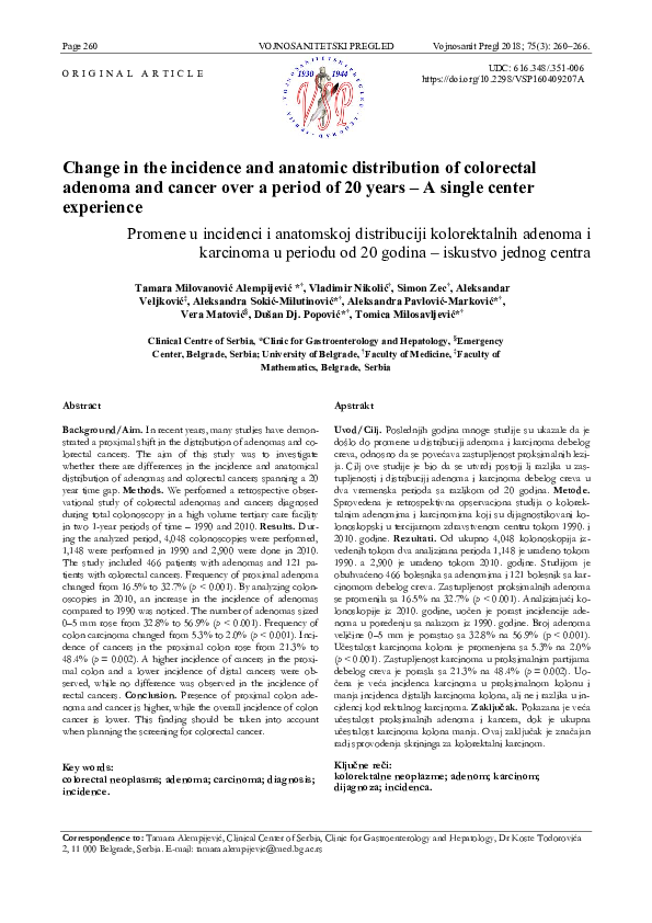 (PDF) Change in the incidence and anatomic distribution of colorectal ...
