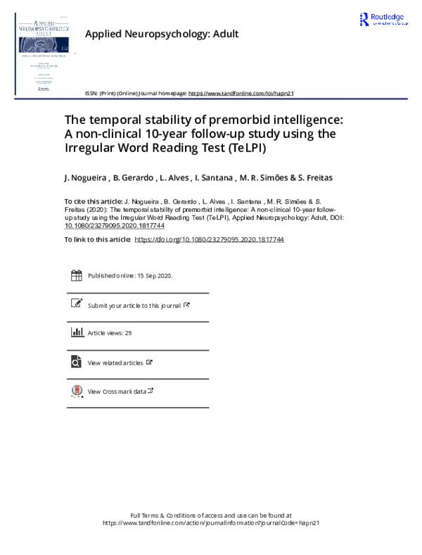 (PDF) The temporal stability of premorbid intelligence: A non-clinical ...
