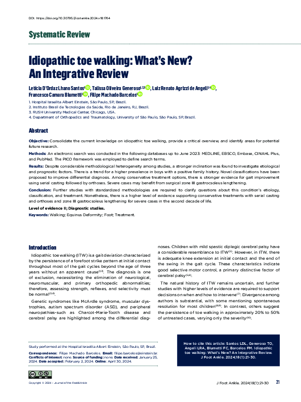 (PDF) Idiopathic toe walking: What’s New? An Integrative Review
