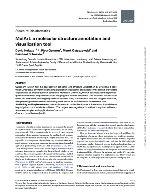 (PDF) MolArt: A molecular structure annotation and visualization tool