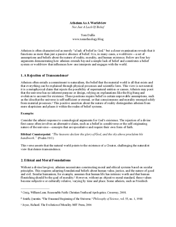 (PDF) Atheism As A Worldview