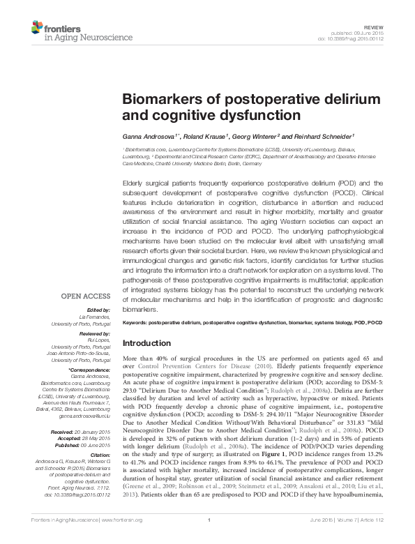 (PDF) Biomarkers of postoperative delirium and cognitive dysfunction ...