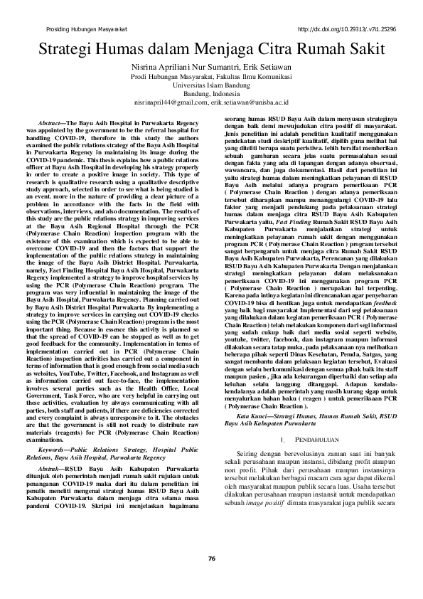 (PDF) Strategi Humas dalam Menjaga Citra Rumah Sakit