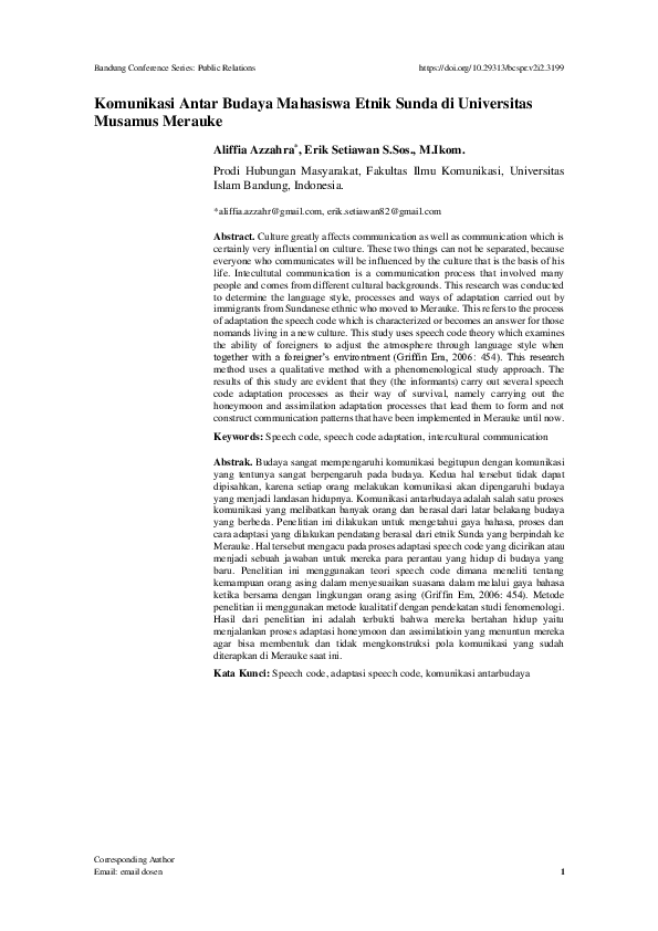 (PDF) Komunikasi antar Budaya Mahasiswa Etnik Sunda di Universitas ...