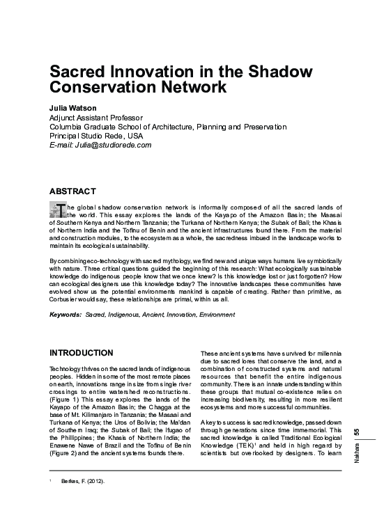(PDF) Sacred Innovation in the Shadow Conservation Network