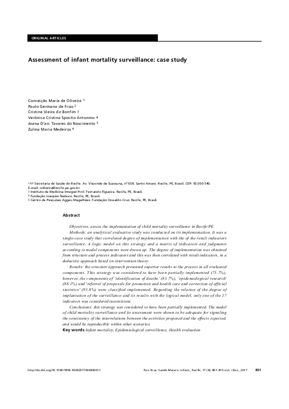 (PDF) Assessment of infant mortality surveillance: case study