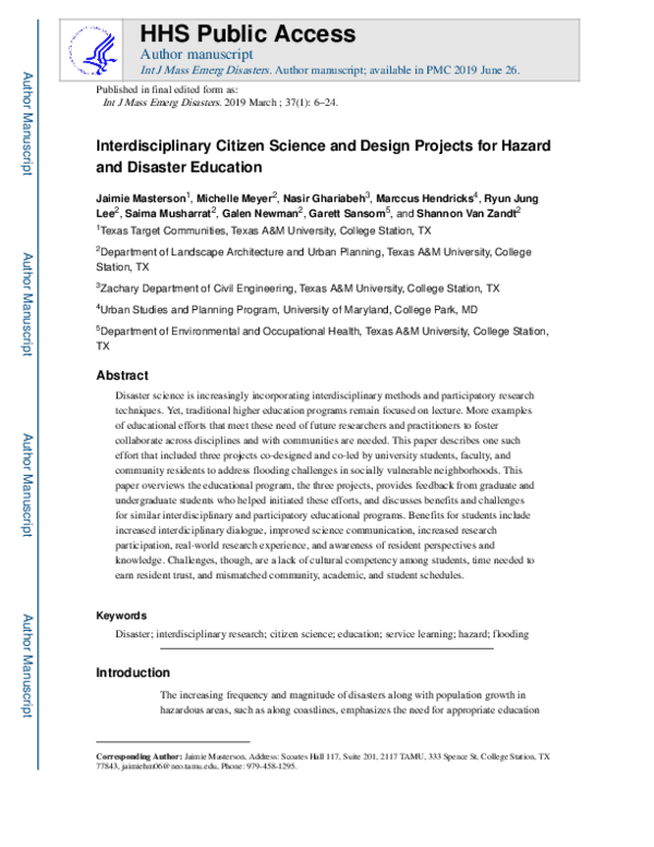(PDF) Interdisciplinary Citizen Science and Design Projects for Hazard ...
