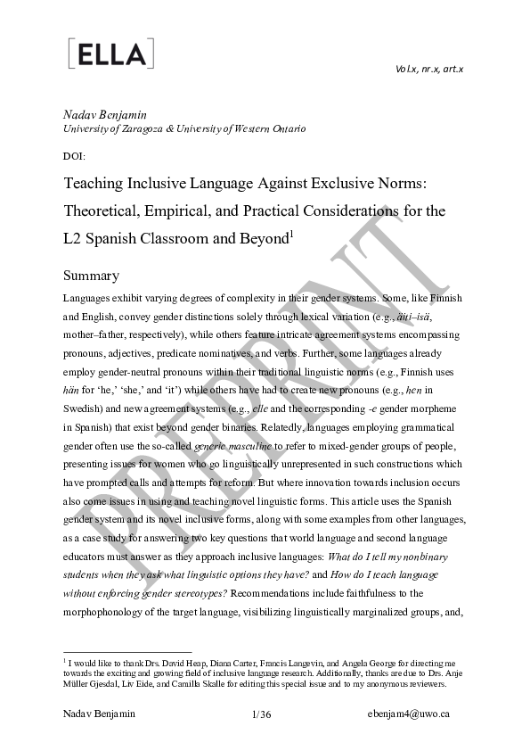 (PDF) Teaching Inclusive Language Against Exclusive Norms: Theoretical ...