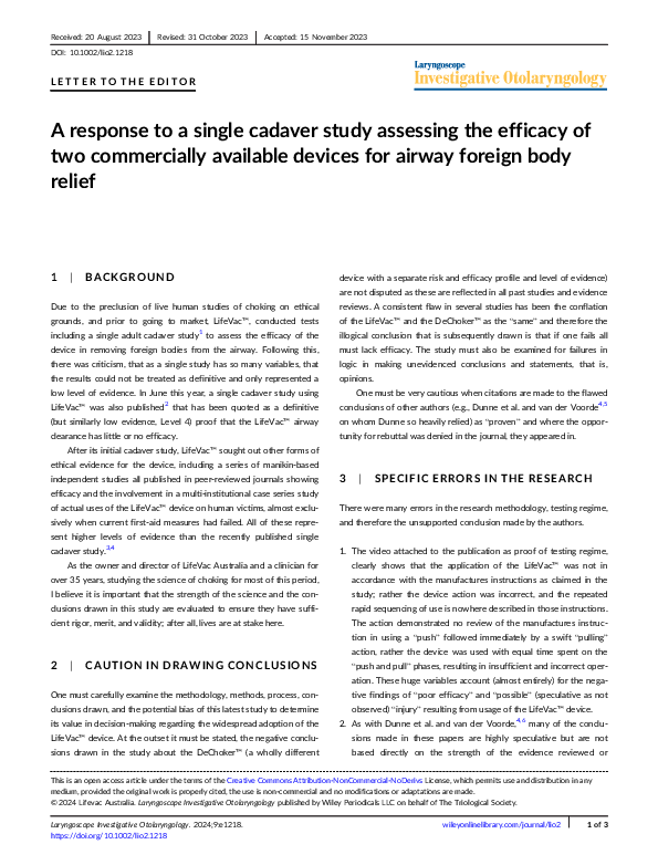 (PDF) A response to a single cadava study
