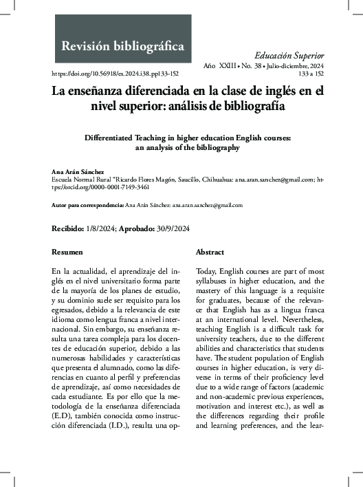 (PDF) La enseñanza diferenciada en la clase de inglés en el nivel superior: análisis de bibliografía