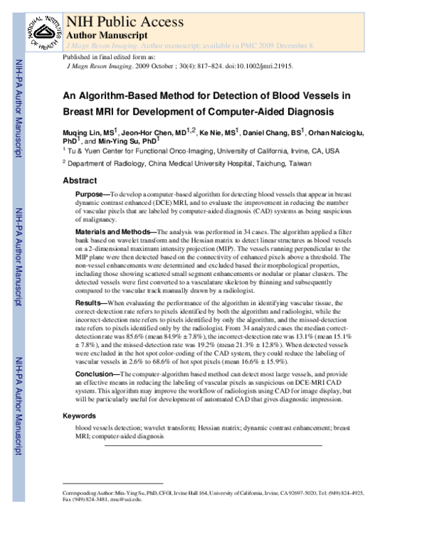 (PDF) Algorithm-based method for detection of blood vessels in breast ...