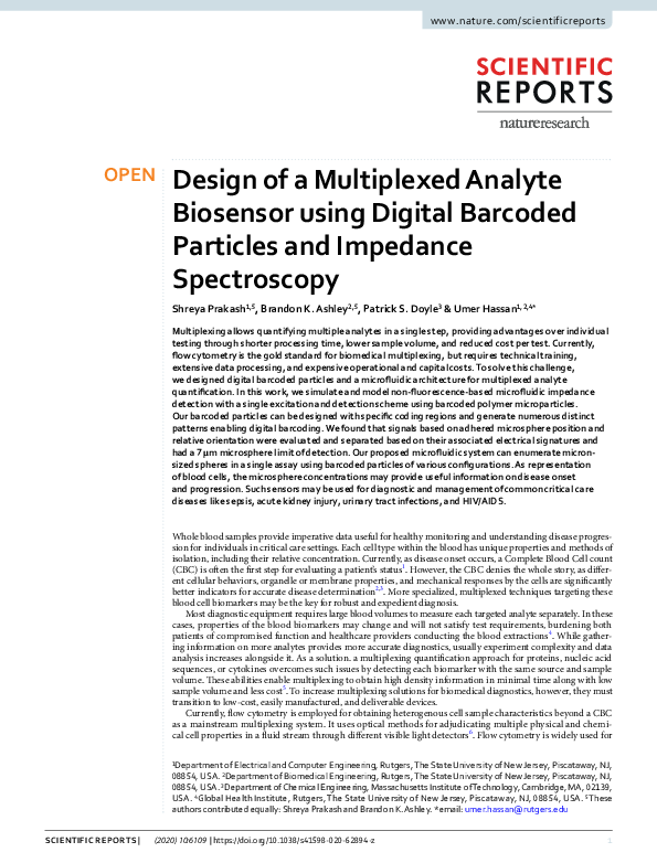 (PDF) Design of a Multiplexed Analyte Biosensor using Digital Barcoded Particles and Impedance ...