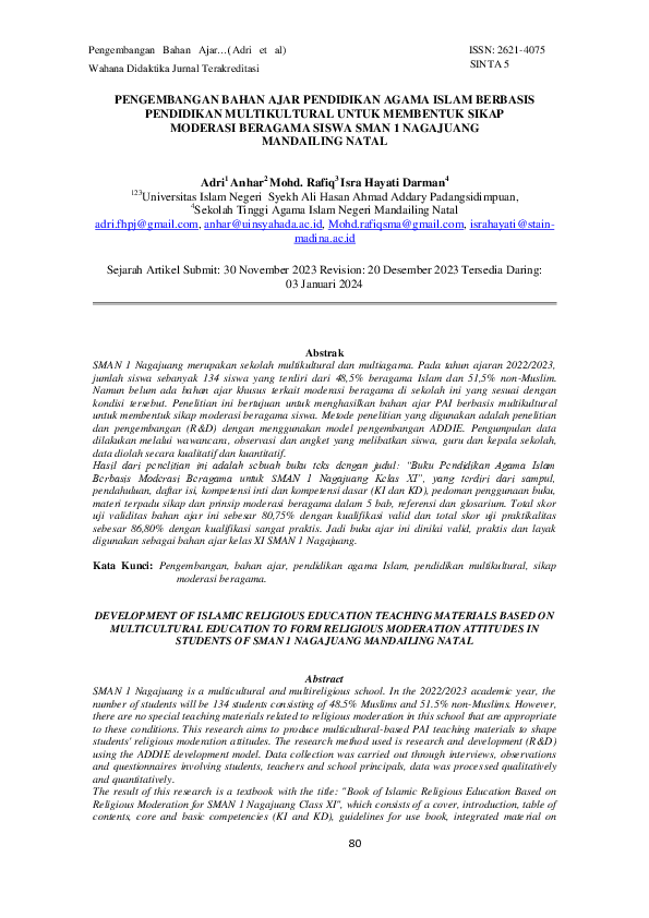 (PDF) Pengembangan Bahan Ajar Pendidikan Agama Islam Berbasis Pendidikan Multikultural Untuk ...