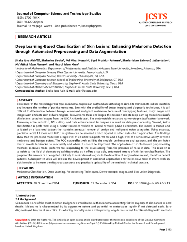 (PDF) Deep Learning-Based Classification of Skin Lesions: Enhancing Melanoma Detection through ...