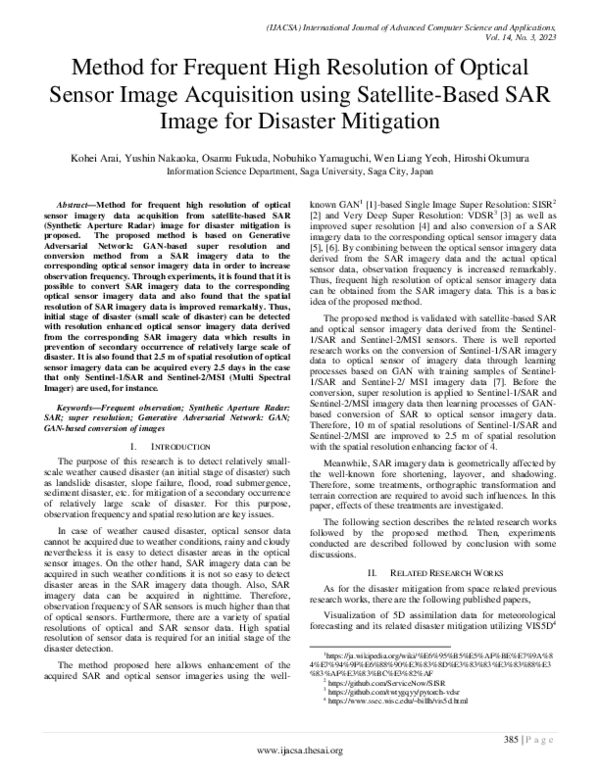 (PDF) SAR-to-Optical Imagery for Disaster Mitigation