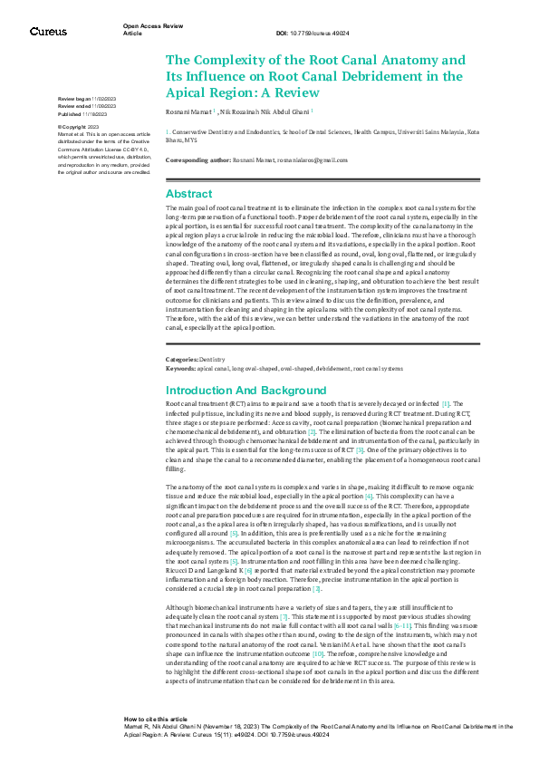 (PDF) The Complexity of the Root Canal Anatomy and Its Influence on ...