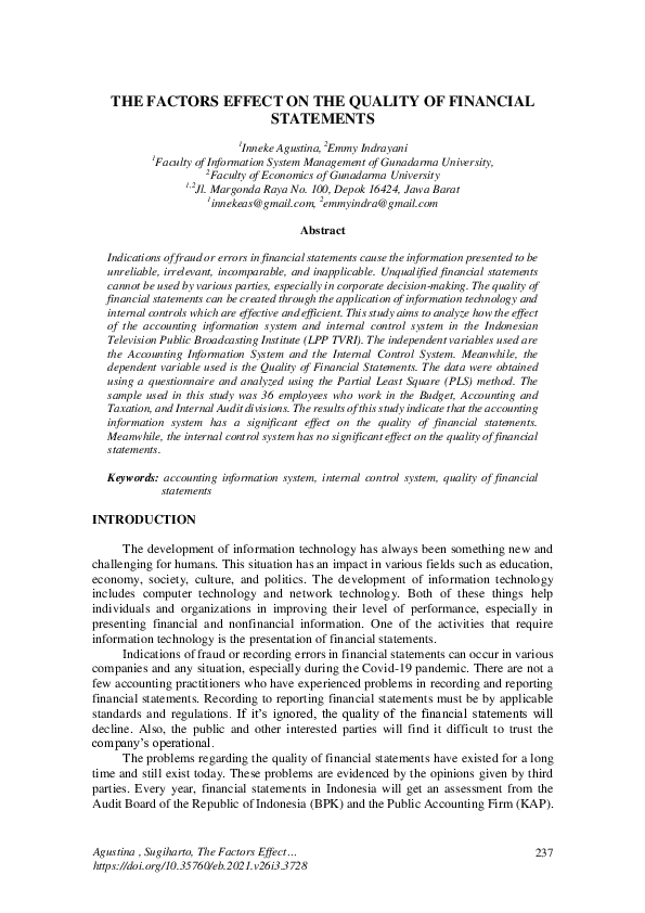 (PDF) The Factors Effect on the Quality of Financial Statements