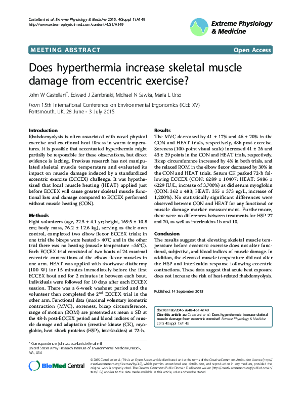 (PDF) Does hyperthermia increase skeletal muscle damage from eccentric ...
