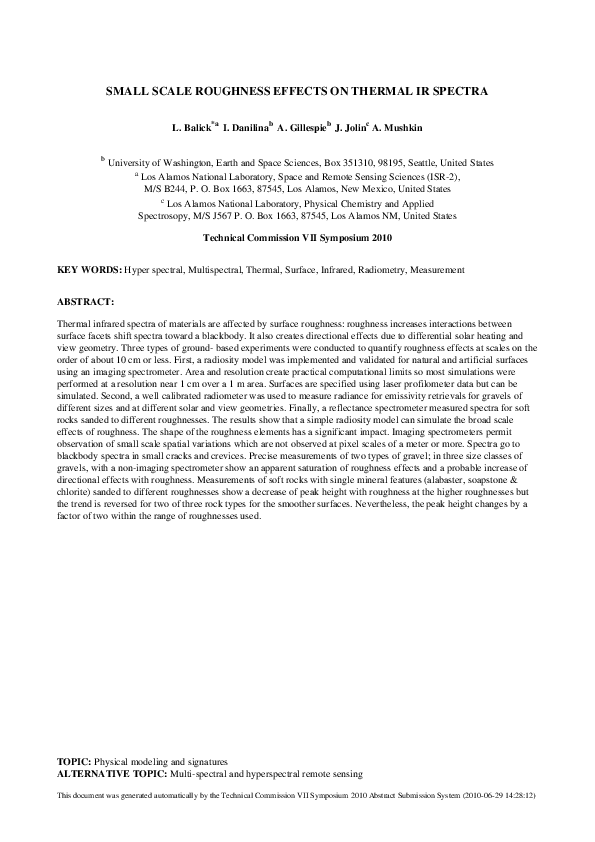 (PDF) Small-Scale Roughness Effects on Thermal Ir Spectra