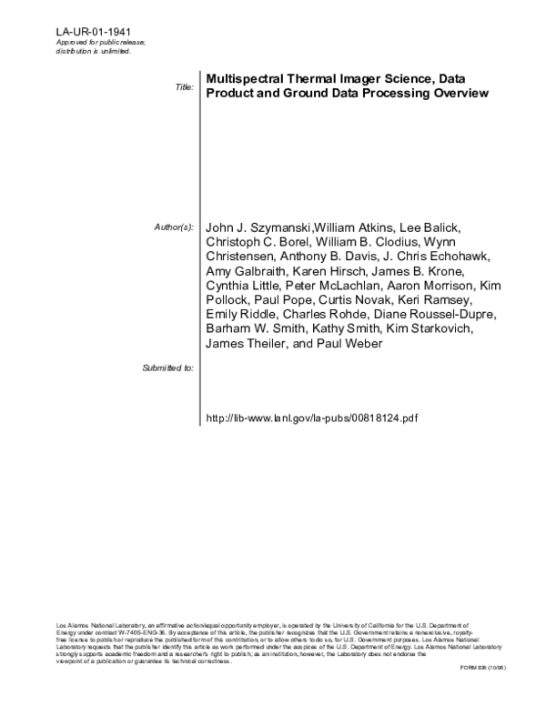 (PDF) Multispectral Thermal Imager science, data product and ground data processing overview