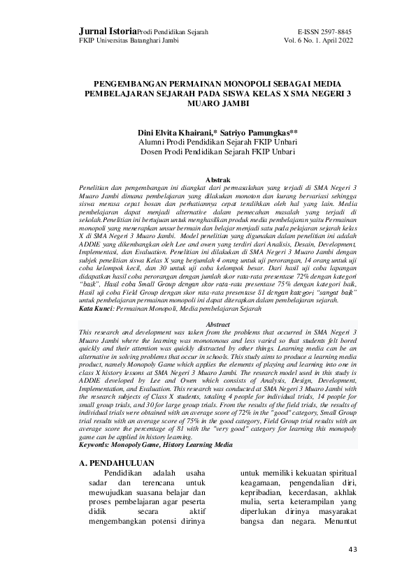 (PDF) Pengembangan Permainan Monopoli Sebagai Media Pembelajaran Sejarah Pada Siswa Kelas X Sma ...