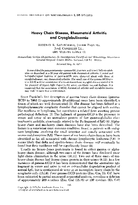 (PDF) Heavy chain disease, rheumatoid arthritis and cryoglobulinemia ...