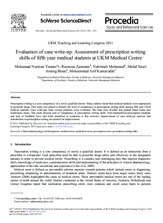 (PDF) Evaluation of Case Write-up: Assessment of Prescription Writing ...