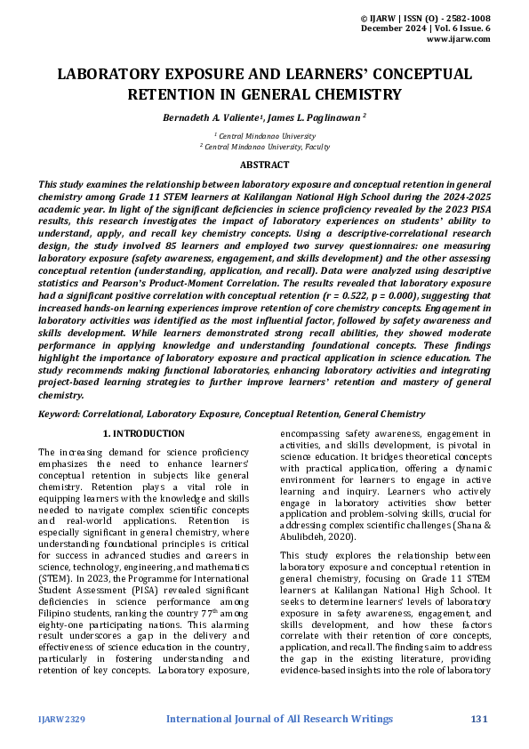 (PDF) LABORATORY EXPOSURE AND LEARNERS' CONCEPTUAL RETENTION IN GENERAL ...