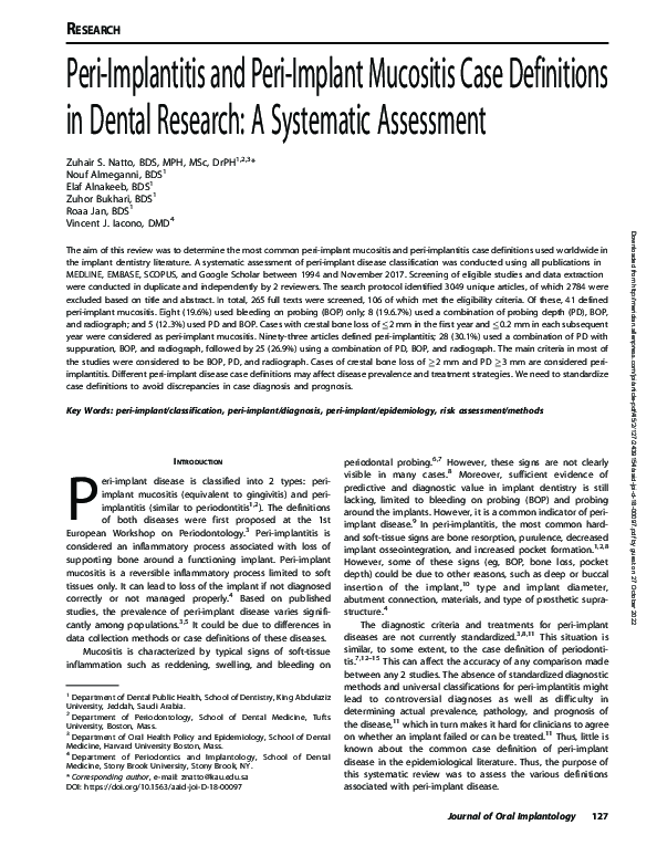 (PDF) Peri-Implantitis and Peri-Implant Mucositis Case Definitions in Dental Research: A ...