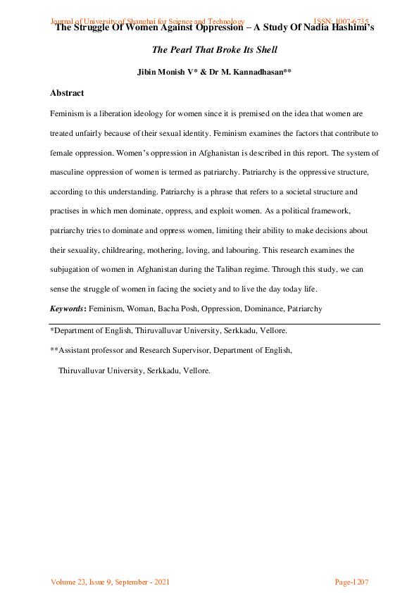 (PDF) The Struggle Of Women Against Oppression – A Study Of Nadia ...