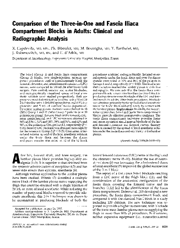 (PDF) Comparison of the Three-in-One and Fascia Iliaca Compartment ...