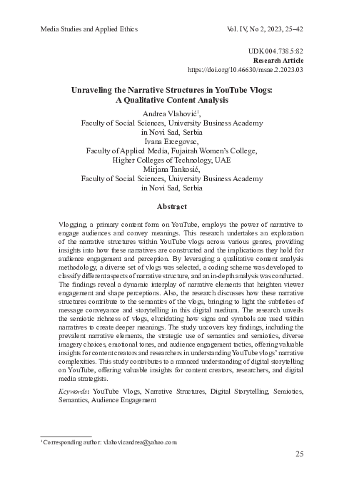 (PDF) Unraveling the Narrative Structures in Youtube Vlogs: A ...