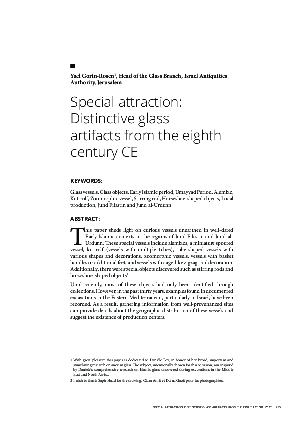 (PDF) Special attraction: Distinctive glass artifacts from the eighth ...