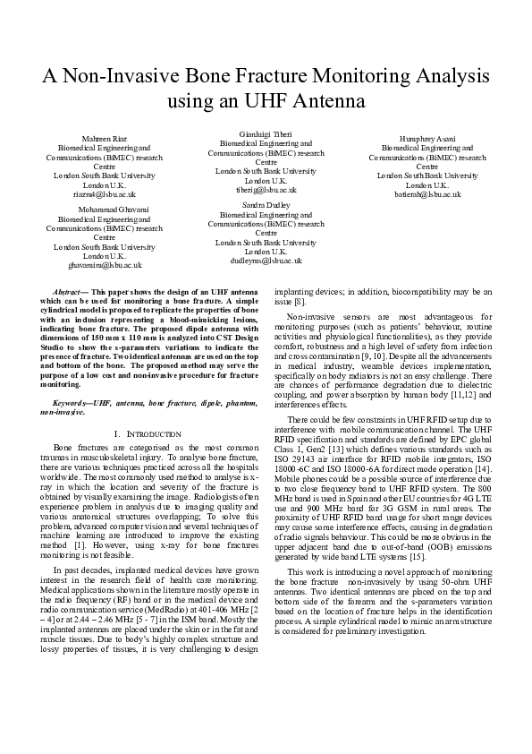 (PDF) A Non-Invasive Bone Fracture Monitoring Analysis using an UHF Antenna