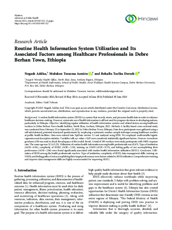 (PDF) Routine Health Information System Utilization and Its Associated ...
