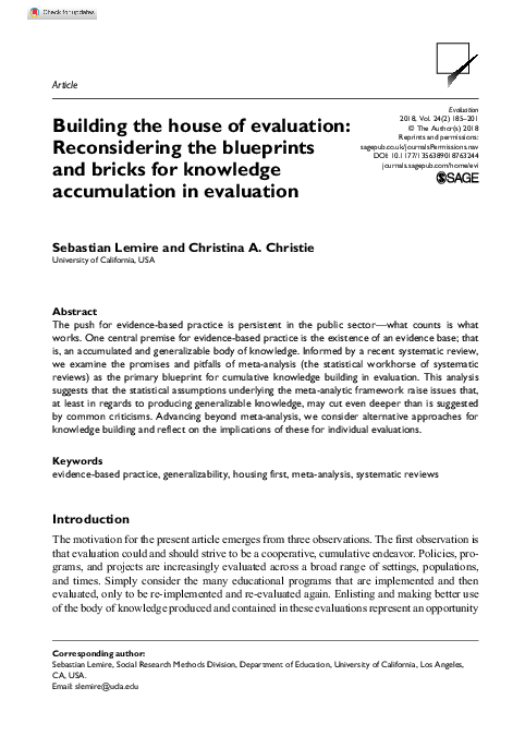 (PDF) Building the house of evaluation: Reconsidering the blueprints ...