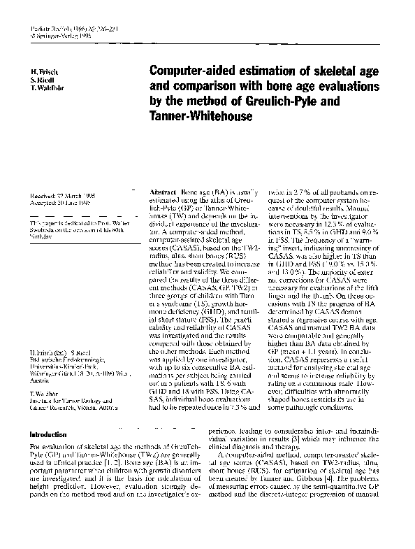 (PDF) Computer-aided estimation of skeletal age and comparison with ...