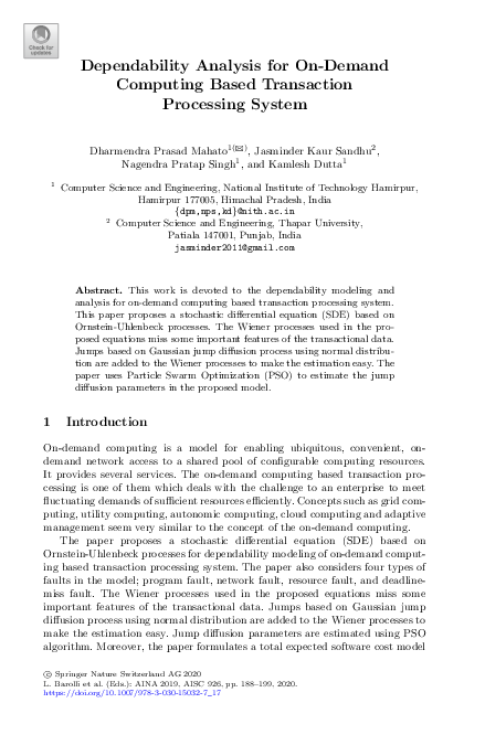 (PDF) Dependability Analysis for On-Demand Computing Based Transaction Processing System