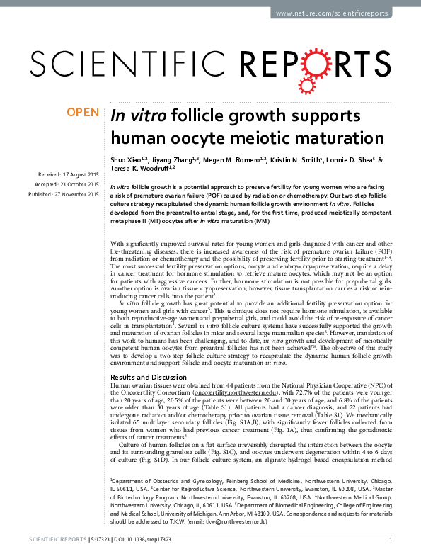 (PDF) In vitro follicle growth supports human oocyte meiotic maturation
