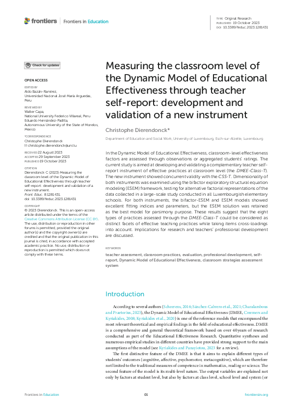 (PDF) Measuring the classroom level of the Dynamic Model of Educational ...