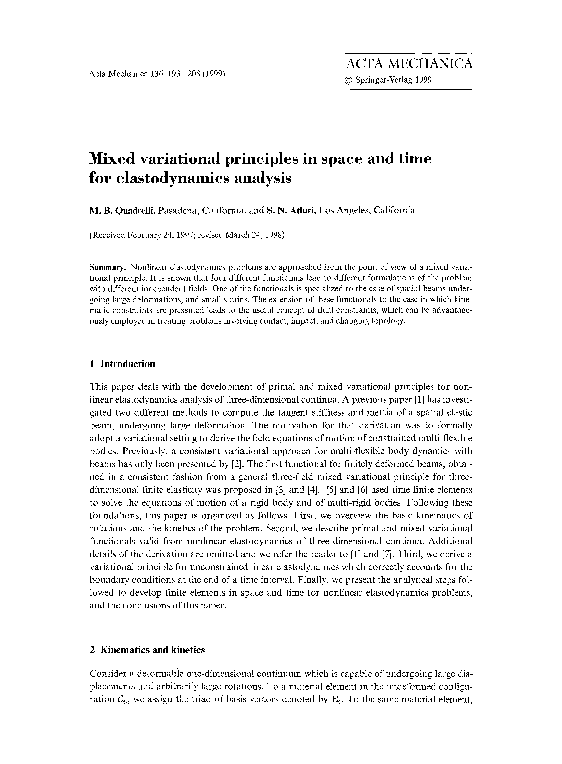 (PDF) Mixed variational principles in space and time for elastodynamics ...