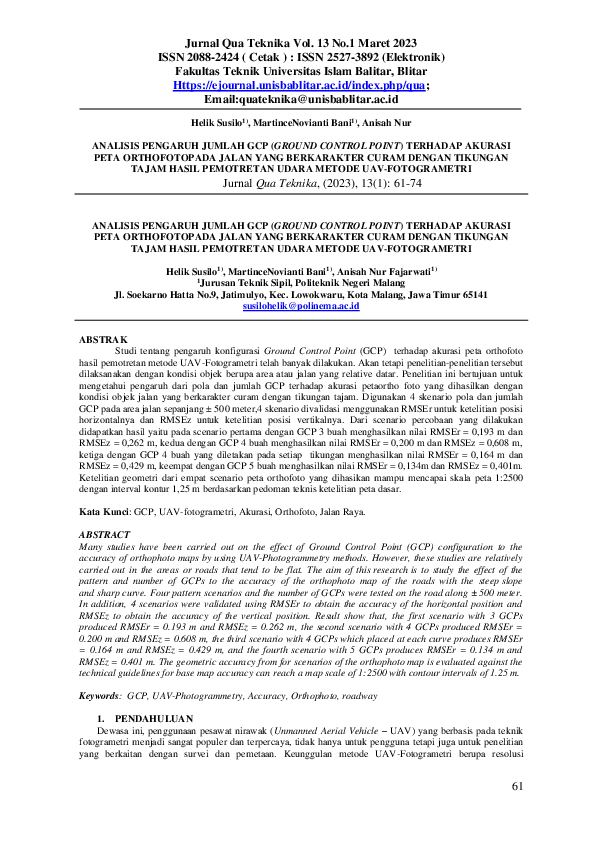 (PDF) Analisis Pengaruh Jumlah GCP (Ground Control Point) Terhadap ...